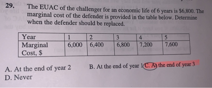 Solved 29. The EUAC of the challenger for an economic life | Chegg.com