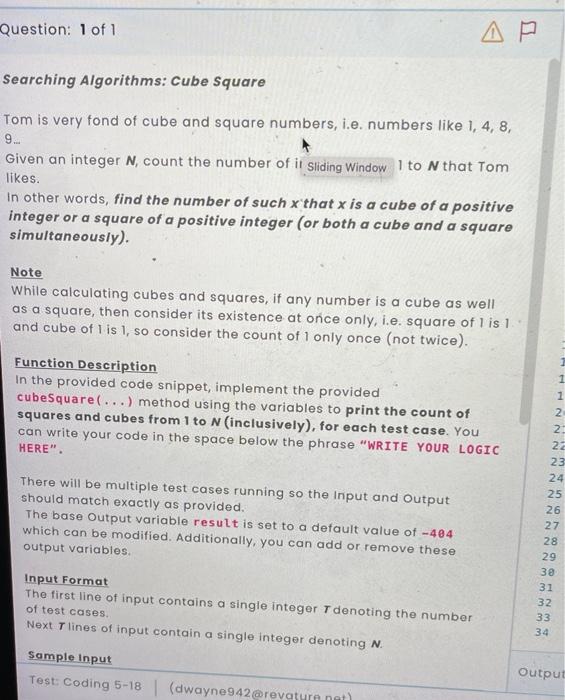 Solved AP Question: 1 of 1 Searching Algorithms: Cube Square | Chegg.com