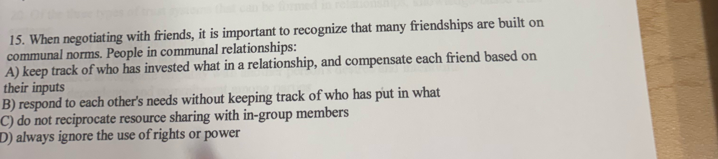 Solved When negotiating with friends, it is important to | Chegg.com