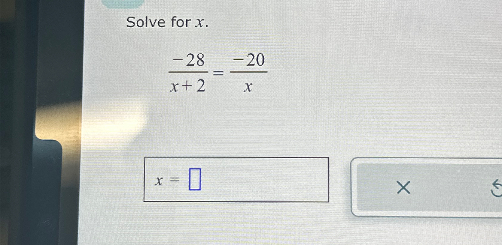 Solved Solve for x-28x+2=-20x | Chegg.com