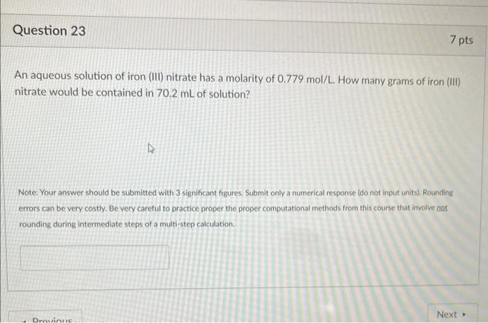 Solved An aqueous solution of iron (III) nitrate has a | Chegg.com