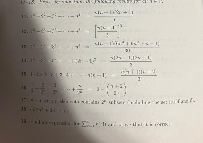 Solved 11. 12+22+32+⋯+n2=6n(n+1)(2n+1) 12. | Chegg.com