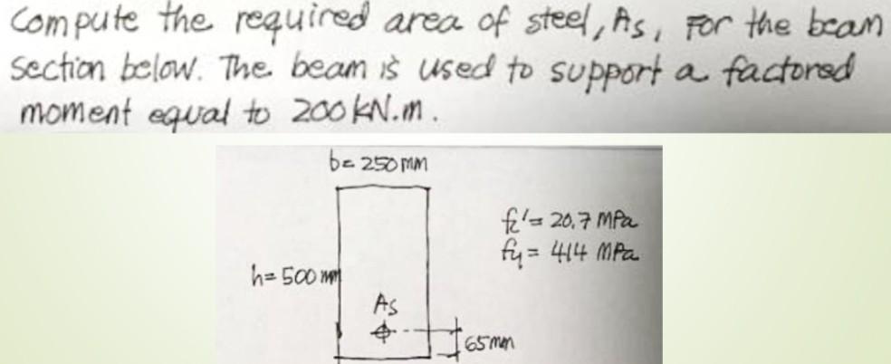 Solved compute the required area of steel, As, for the beam | Chegg.com