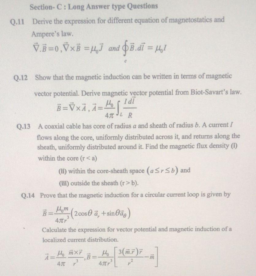 Solved Q.11 Derive the expression for different equation of | Chegg.com