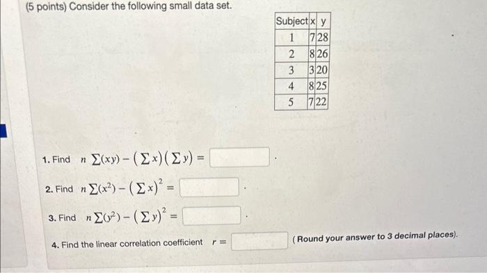 Solved (5 points) Consider the following small data set. 1. | Chegg.com