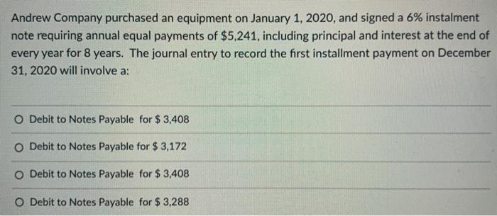 Solved Andrew Company purchased an equipment on January 1, | Chegg.com