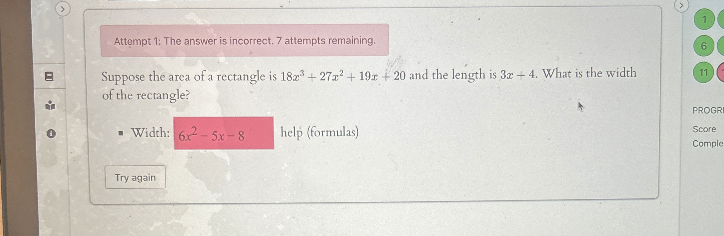 Attempt 1: The answer is incorrect. 7 ﻿attempts | Chegg.com