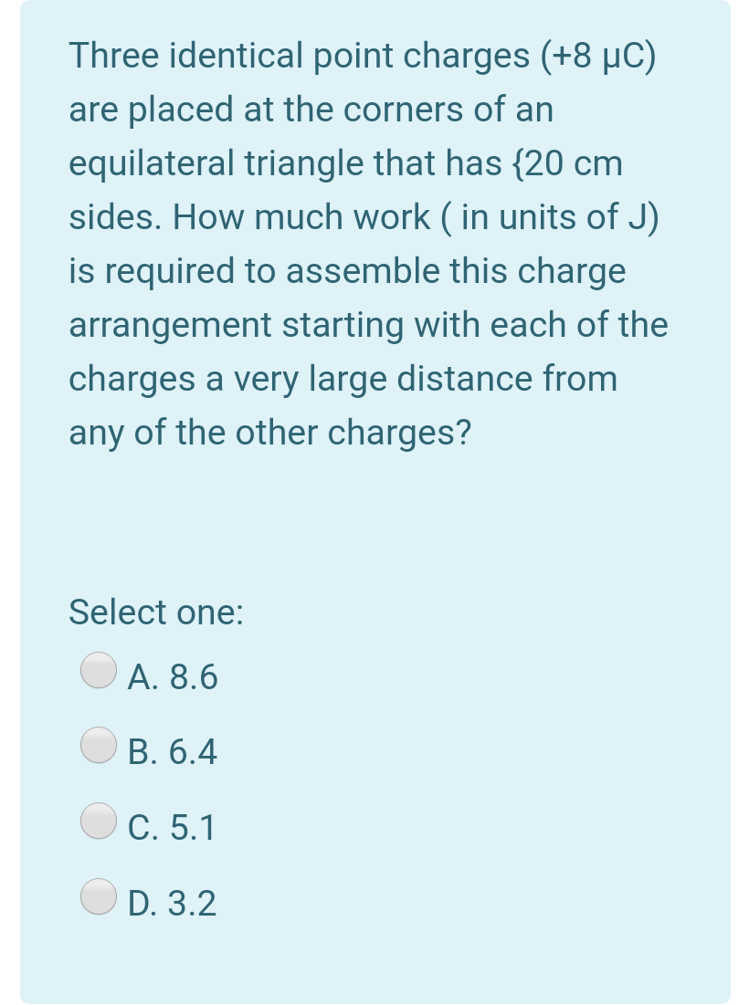 Solved Three identical point charges (+8 uc) are placed at | Chegg.com