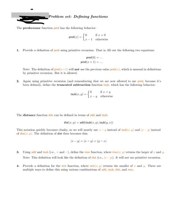 Solved The predecessor function pred has the following | Chegg.com