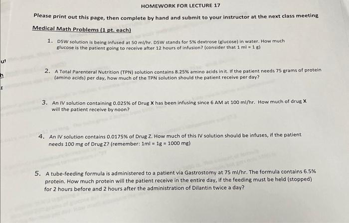 Medical Math Problems (1 pt, each) 1. DSW solution is | Chegg.com