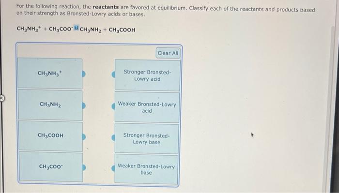 Solved For the following reaction, the reactants are favored | Chegg.com