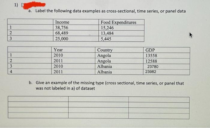 Solved a. Label the following data examples as | Chegg.com