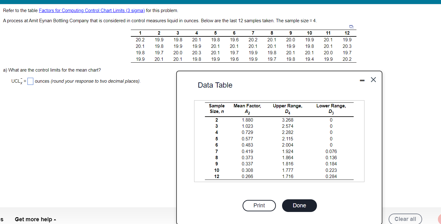 Solved a) ﻿What are the control limits for the mean | Chegg.com