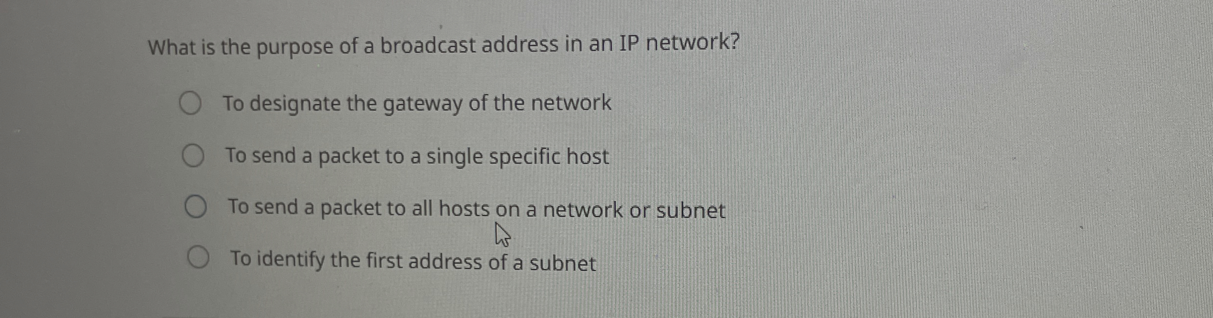 Solved What is the purpose of a broadcast address in an IP | Chegg.com