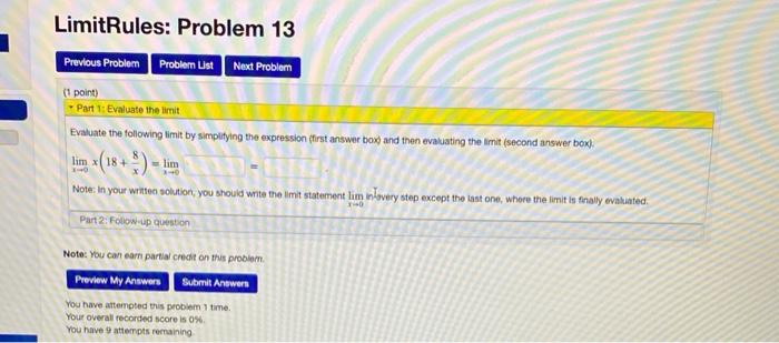Solved LimitRules: Problem 13 Previous Problem Probler List | Chegg.com