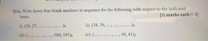 Solved Q1a. Write down four blank numbers in sequence for | Chegg.com