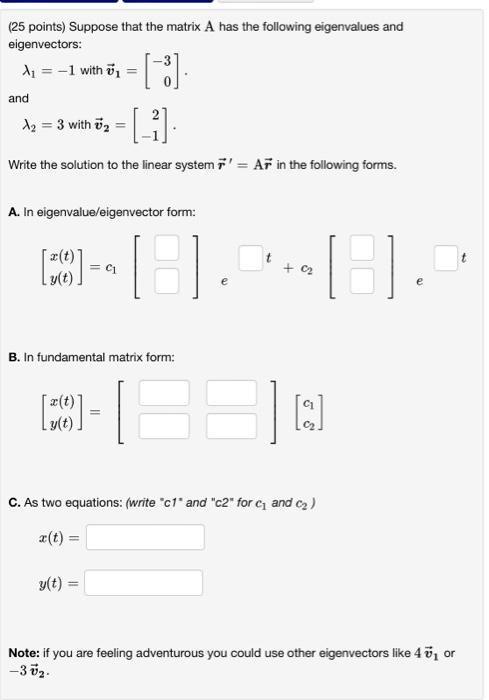 Solved (25 points) Suppose that the matrix A has the | Chegg.com