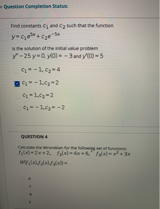 Solved Question Completion Status: Find constants C and C2 | Chegg.com