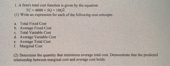 Solved 1. A firm's total cost function is given by the | Chegg.com