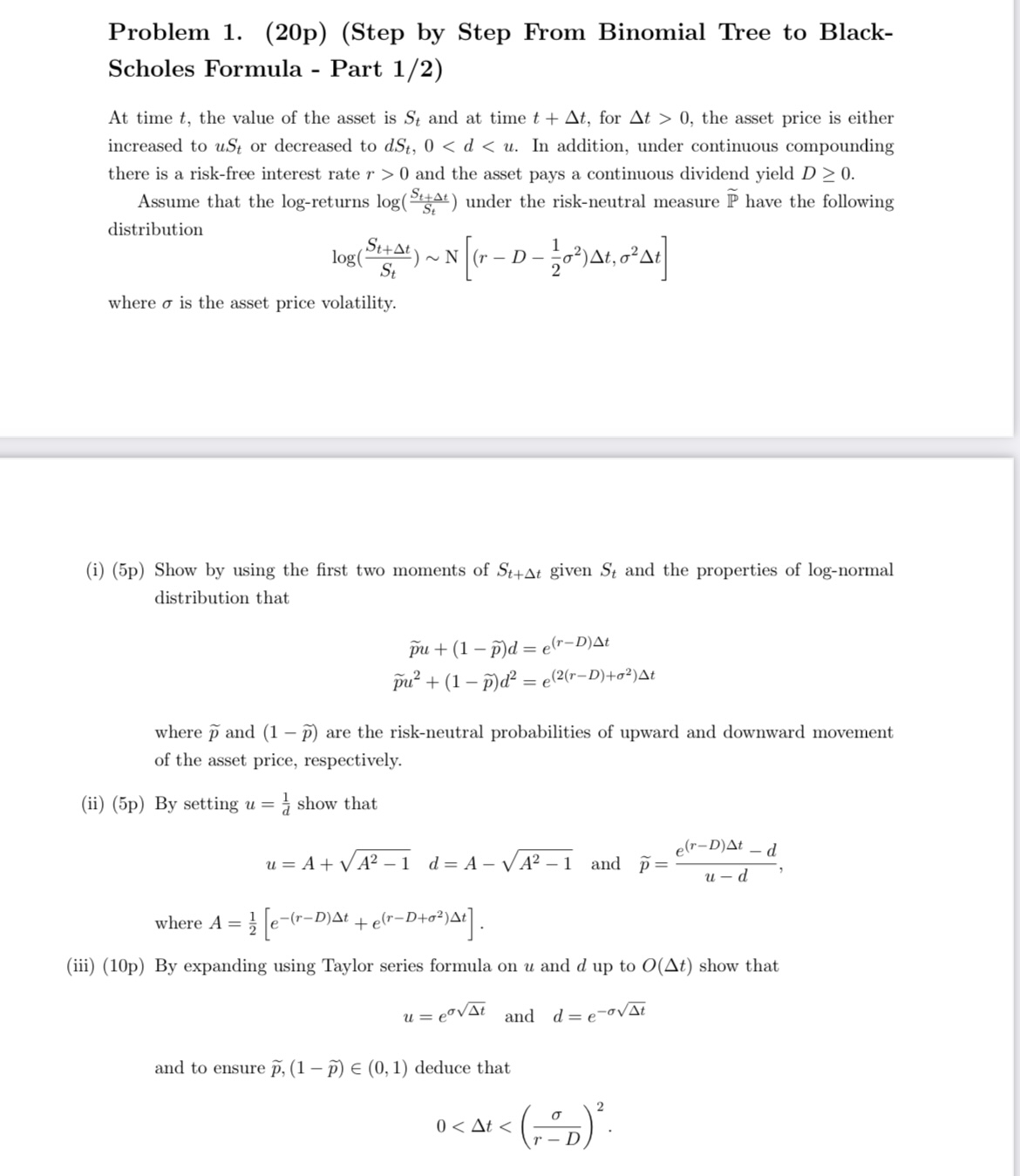 Solved Problem 1 20p Step By Step From Binomial Tree To 4624