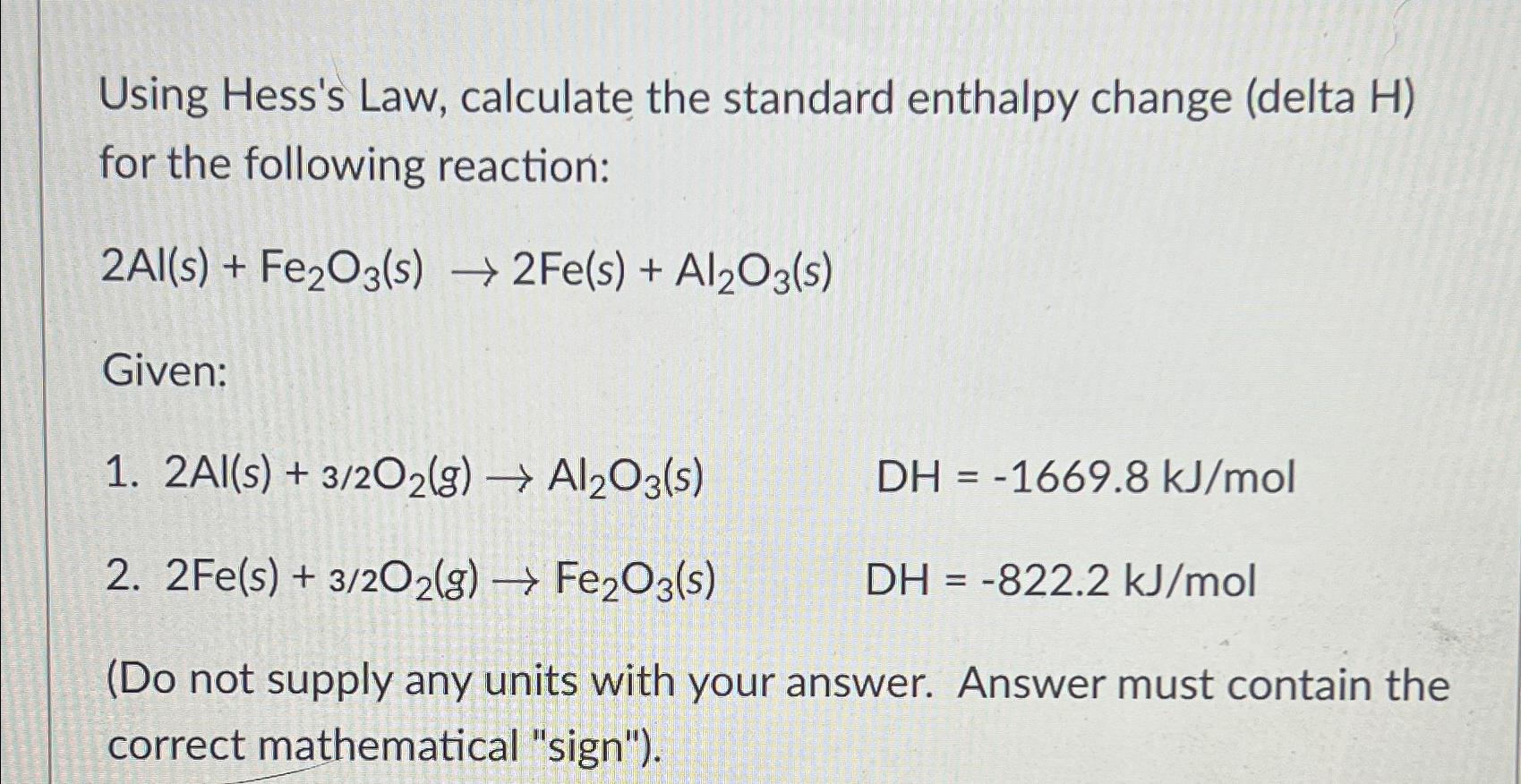 Solved Using Hess's Law, calculate the standard enthalpy | Chegg.com