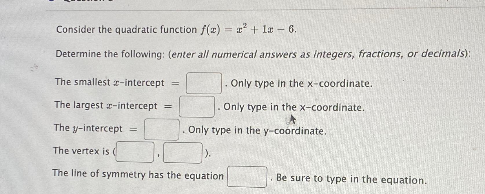 Solved Consider The Quadratic Function