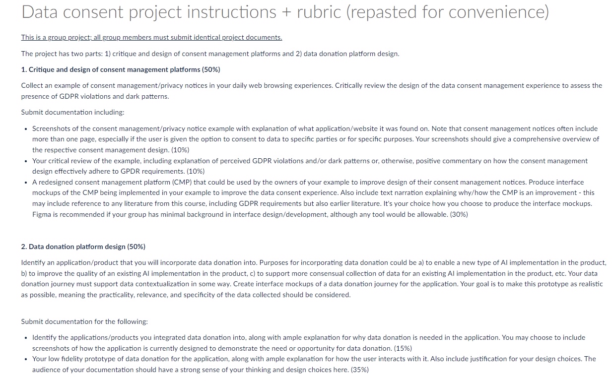 Solved Im doing a project on data consent and im doing mine | Chegg.com