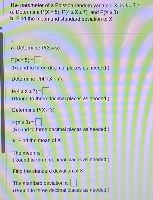 Solved The parameter of a Poisson random variable, X, is | Chegg.com
