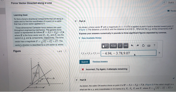 Solved Force Vector Directed along a Line 3 of 5 Revies Part | Chegg.com