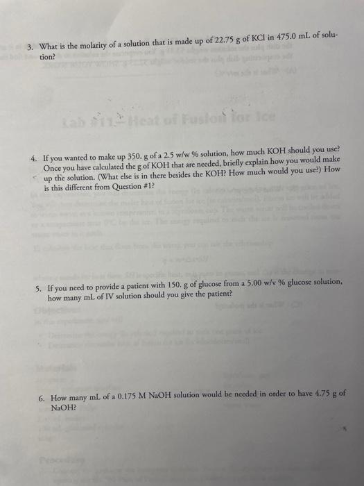 Solved 3. What is the molarity of a solution that is made up | Chegg.com