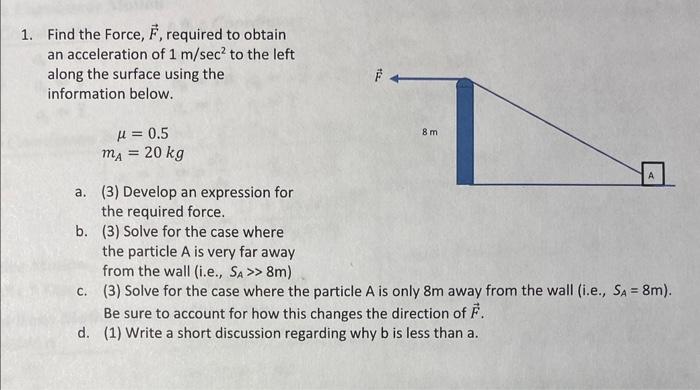 Solved 1. Find the Force, F, required to obtain an | Chegg.com