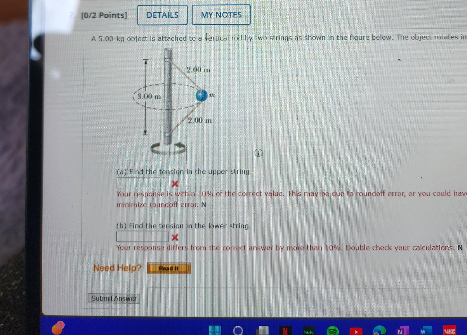 Solved A 5.00-kg object is attached to a vertical rod by two | Chegg.com
