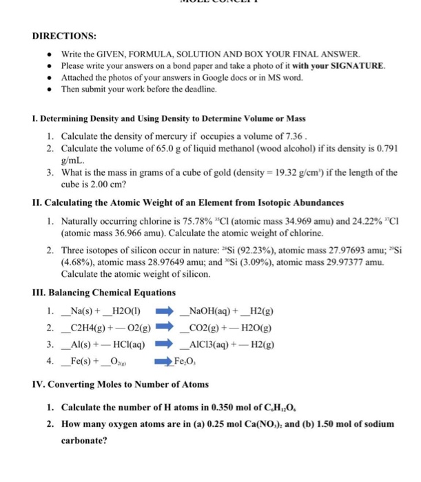 Solved III. QUESTIONS AND PROBLEMS 1. 1. How many molecules | Chegg.com