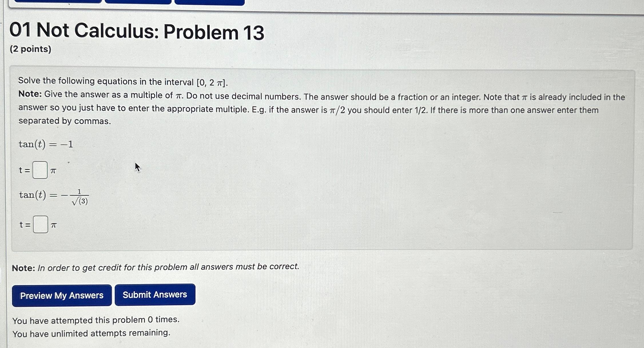 Solved 01 ﻿Not Calculus: Problem 13( 2 ﻿points)Solve the | Chegg.com