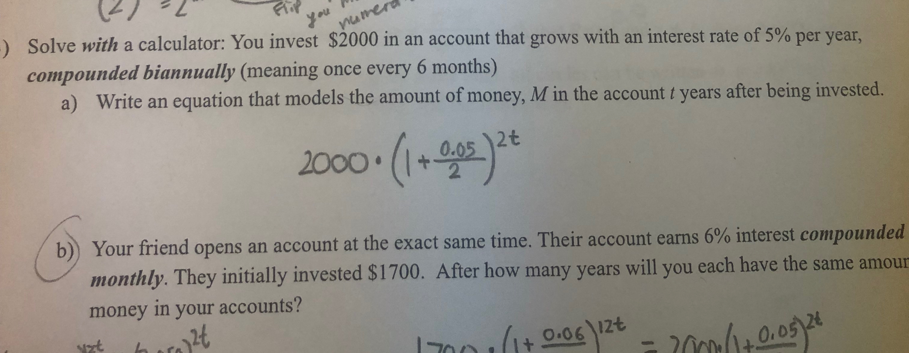 Solved Solve with a calculator: You invest $2000 ﻿in an | Chegg.com