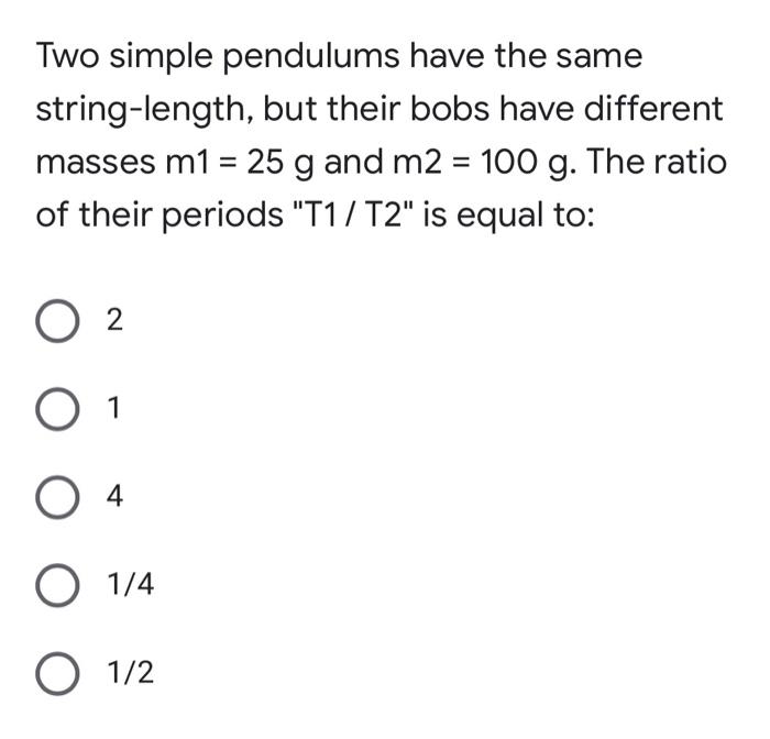 Solved Two simple pendulums have the same string-length, but | Chegg.com