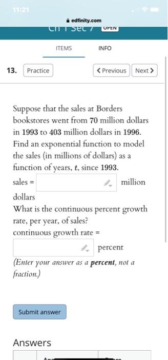 Solved 11:21 13. Practice edfinity.com Sec 7 UPEN ITEMS | Chegg.com