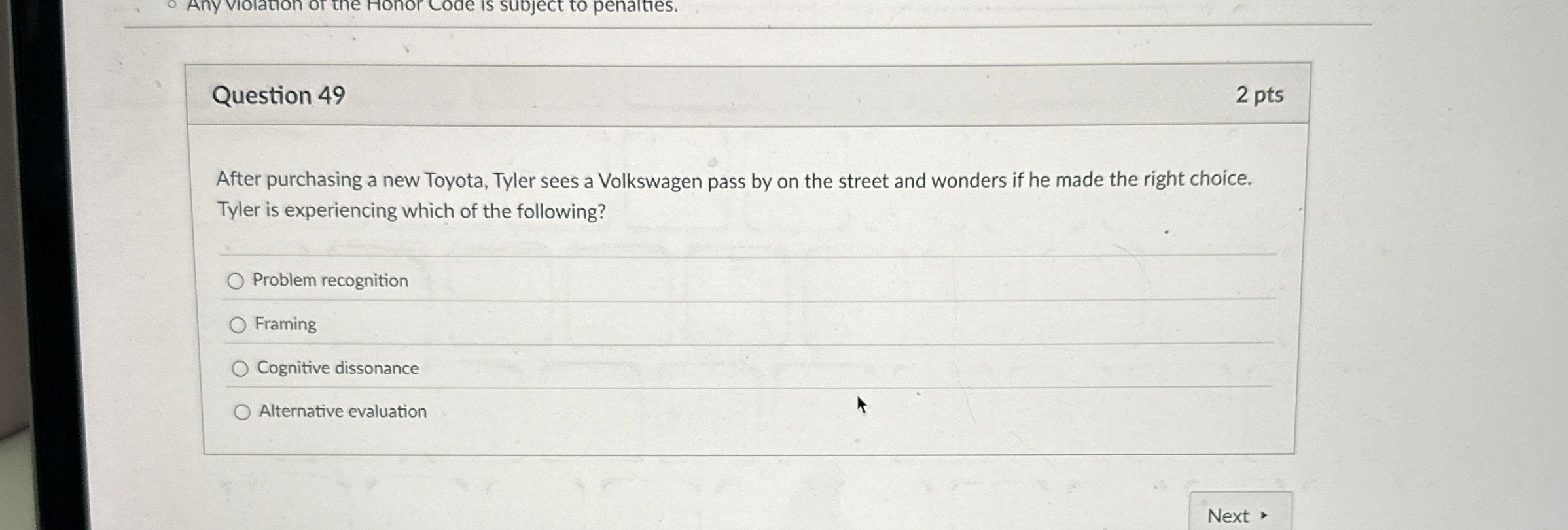 Solved Question 49After purchasing a new Toyota, Tyler sees | Chegg.com