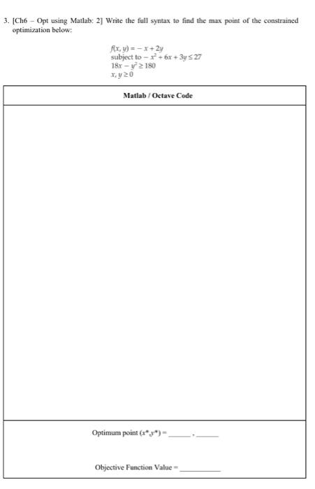Solved 3 Cho Opt Using Matlab 2 Write The Full Syntax 