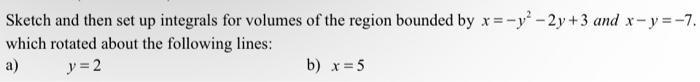 Solved Sketch and then set up integrals for volumes of the | Chegg.com