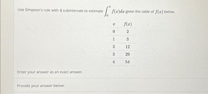 Solved use simpsons rule with 4 subintervals to estimate the | Chegg.com