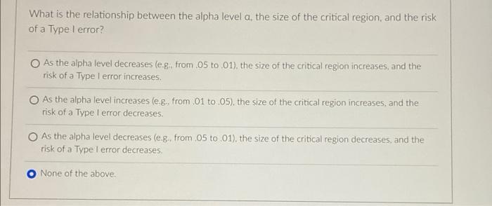 Solved What is the relationship between the alpha level a, | Chegg.com