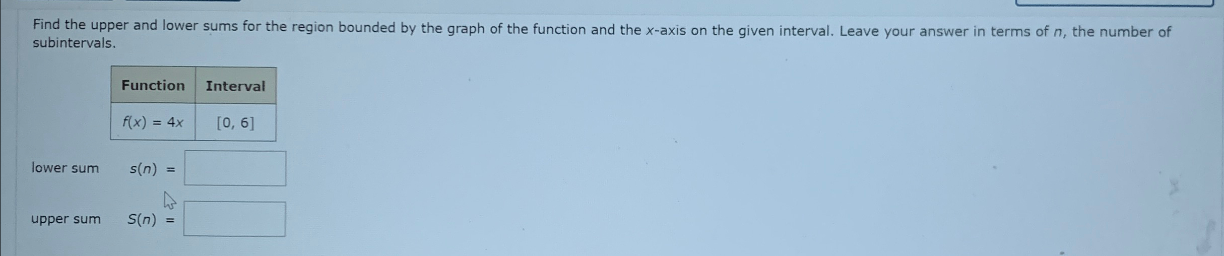 Solved Find the upper and lower sums for the region bounded | Chegg.com