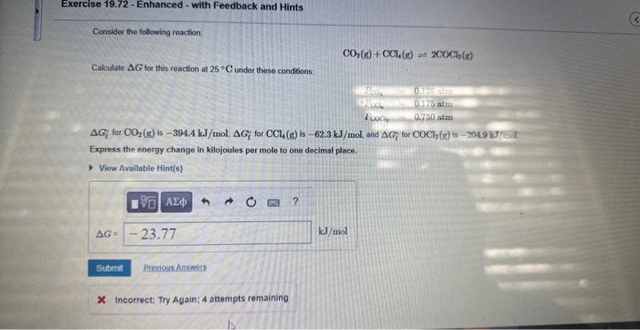 Solved CO2( g)+CCH4( g)≡2COCh2( g) Calculate G for this | Chegg.com