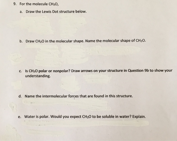 Solved 9. For the molecule CH20, a. Draw the Lewis Dot | Chegg.com