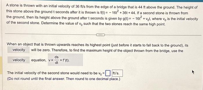 Solved A stone is thrown with an initial velocity of 36ft/s | Chegg.com