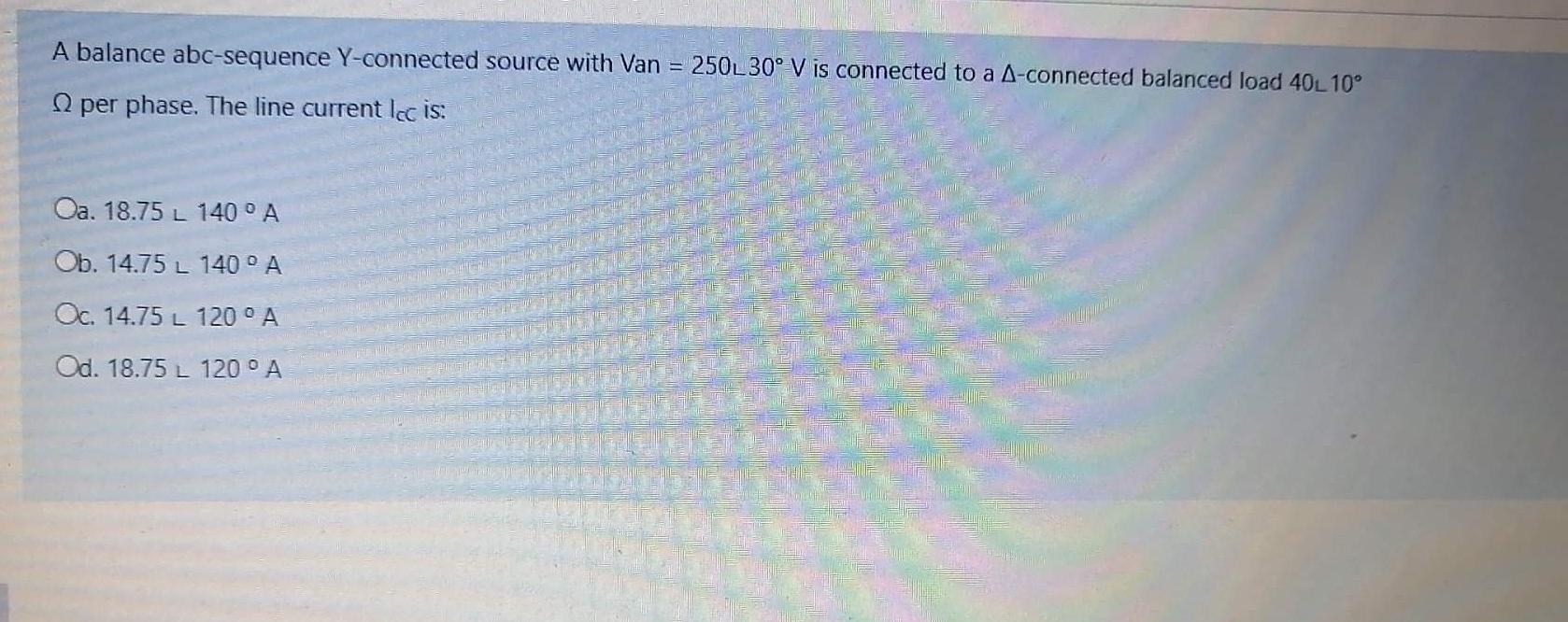 Solved A balance abc-sequence Y-connected source with Van | Chegg.com