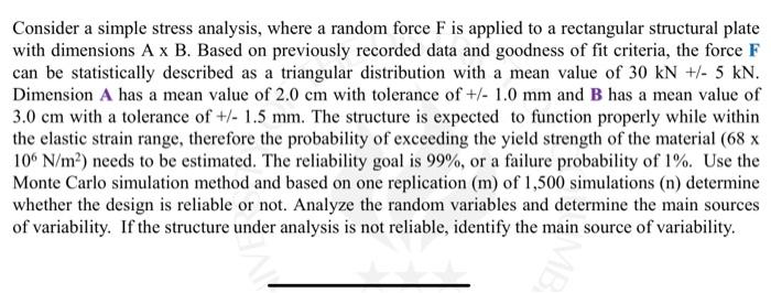 Consider a simple stress analysis, where a random | Chegg.com