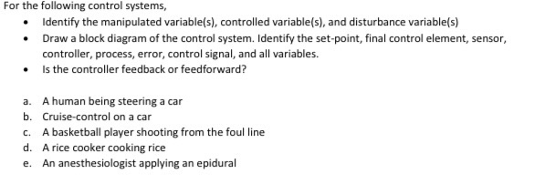 Solved For the following control systems, • Identify the | Chegg.com
