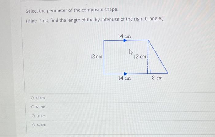 Solved Select the perimeter of the composite shape. (Hint: | Chegg.com
